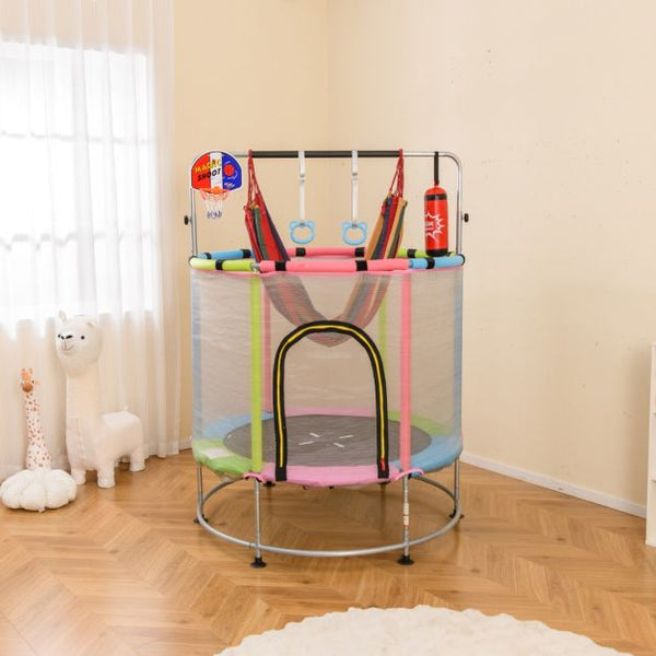 140cm Kids Trampoline with Hammock and Adjustable Gym Bar - Oz Hammocks