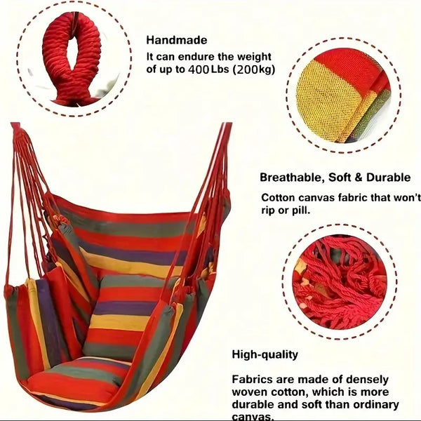 Colourful Striped Hammock Chair with Ropes and Storage Bag - Red Strip ...