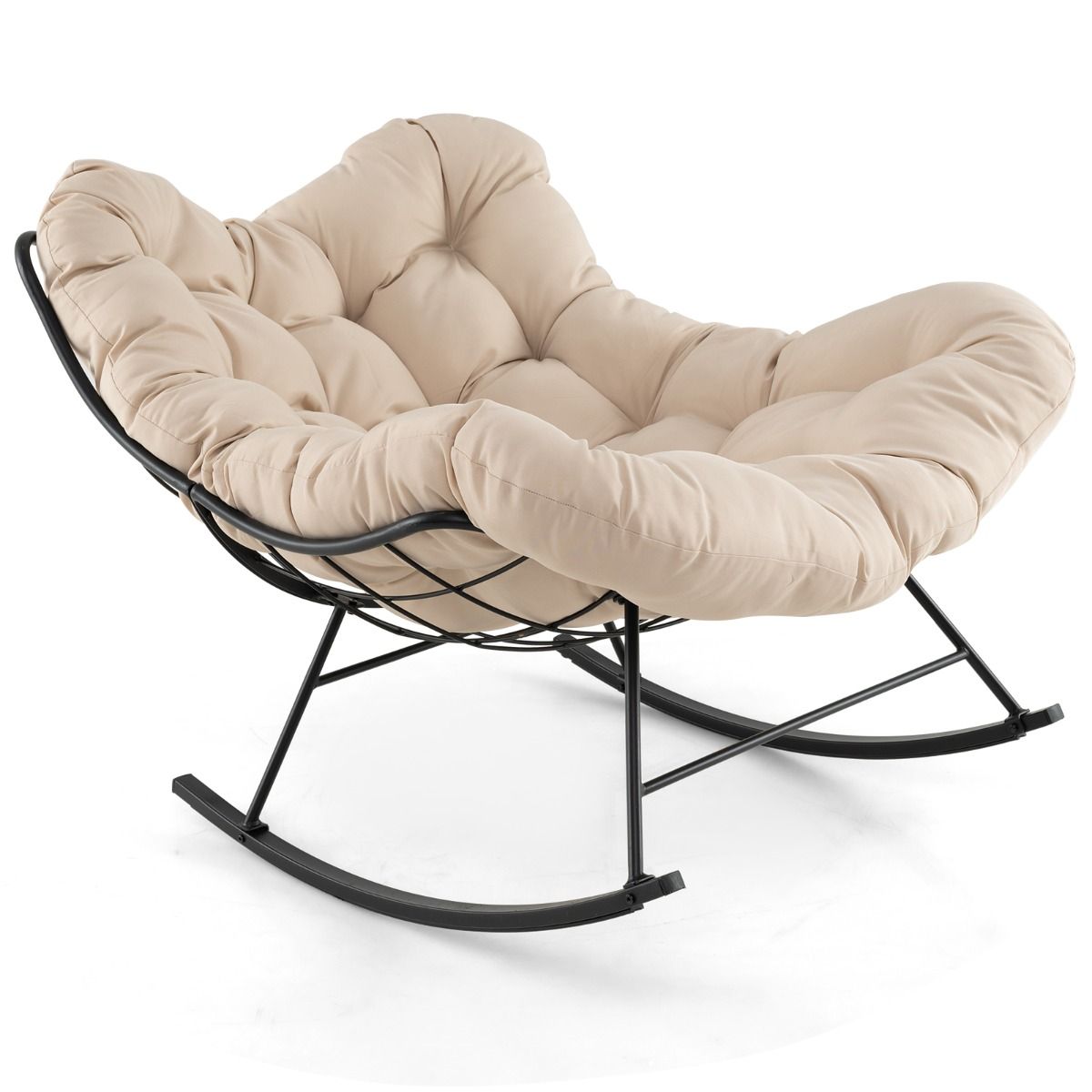 Oversized Papasan Rocking Chair with Padded Cushion and Metal Frame ...