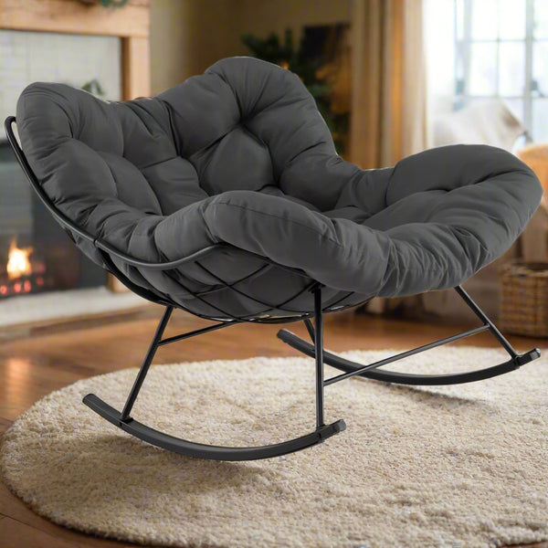 Oversized Papasan Rocking Chair with Padded Cushion and Metal Frame ...